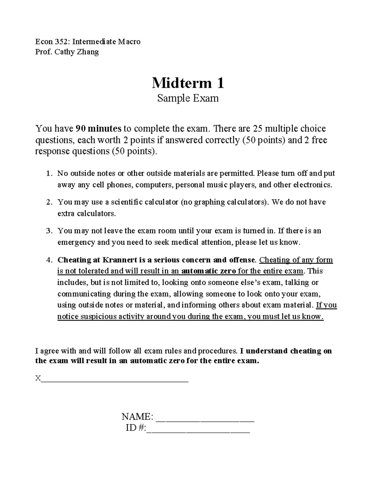 Econ 352: Sample Midterm 1 2024 Practice Exam & Guidelines - Studocu