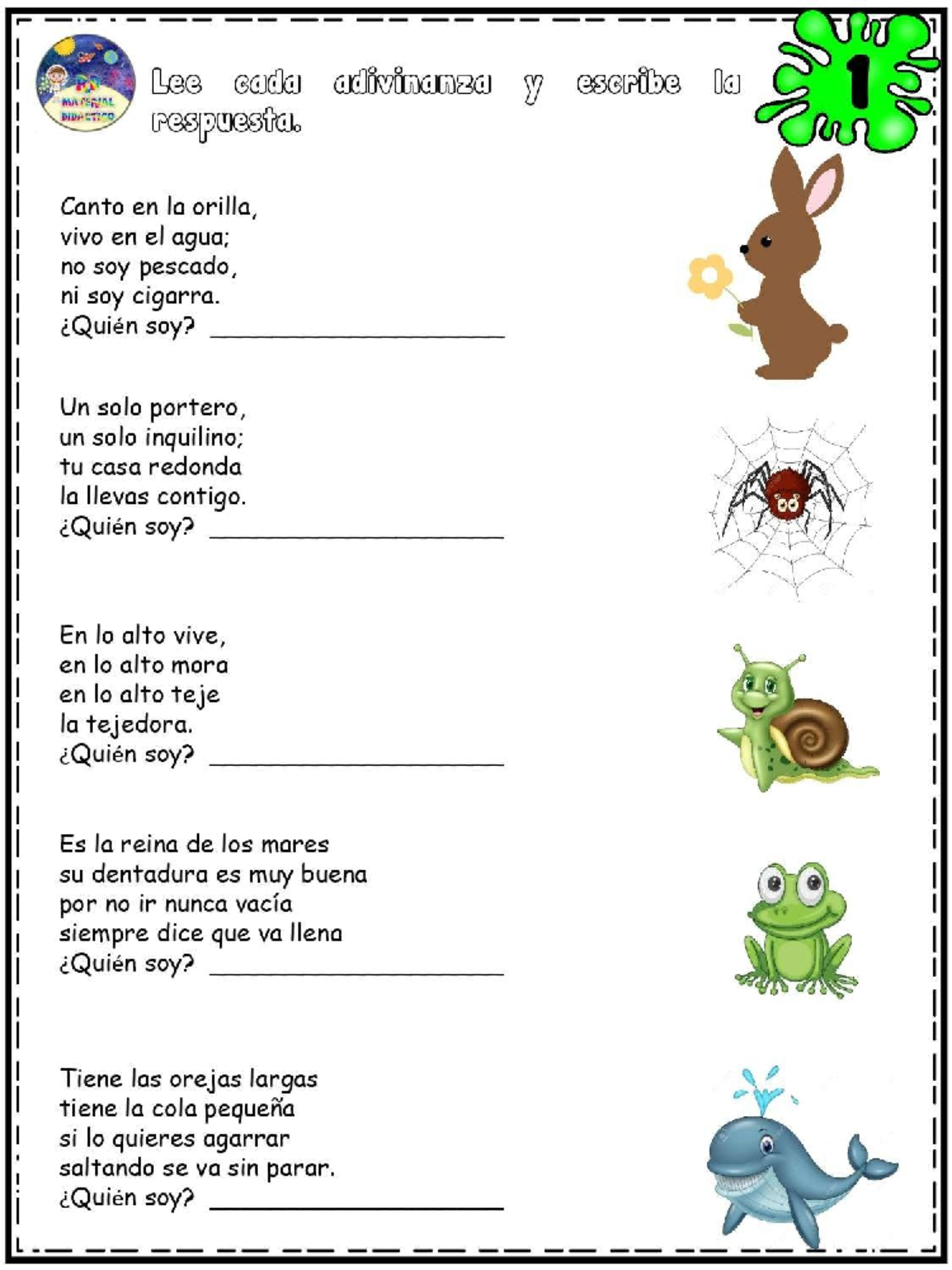 Textos y Fichas comprensión lectora 3 EP - Jou Lee cada adivinanza y ...