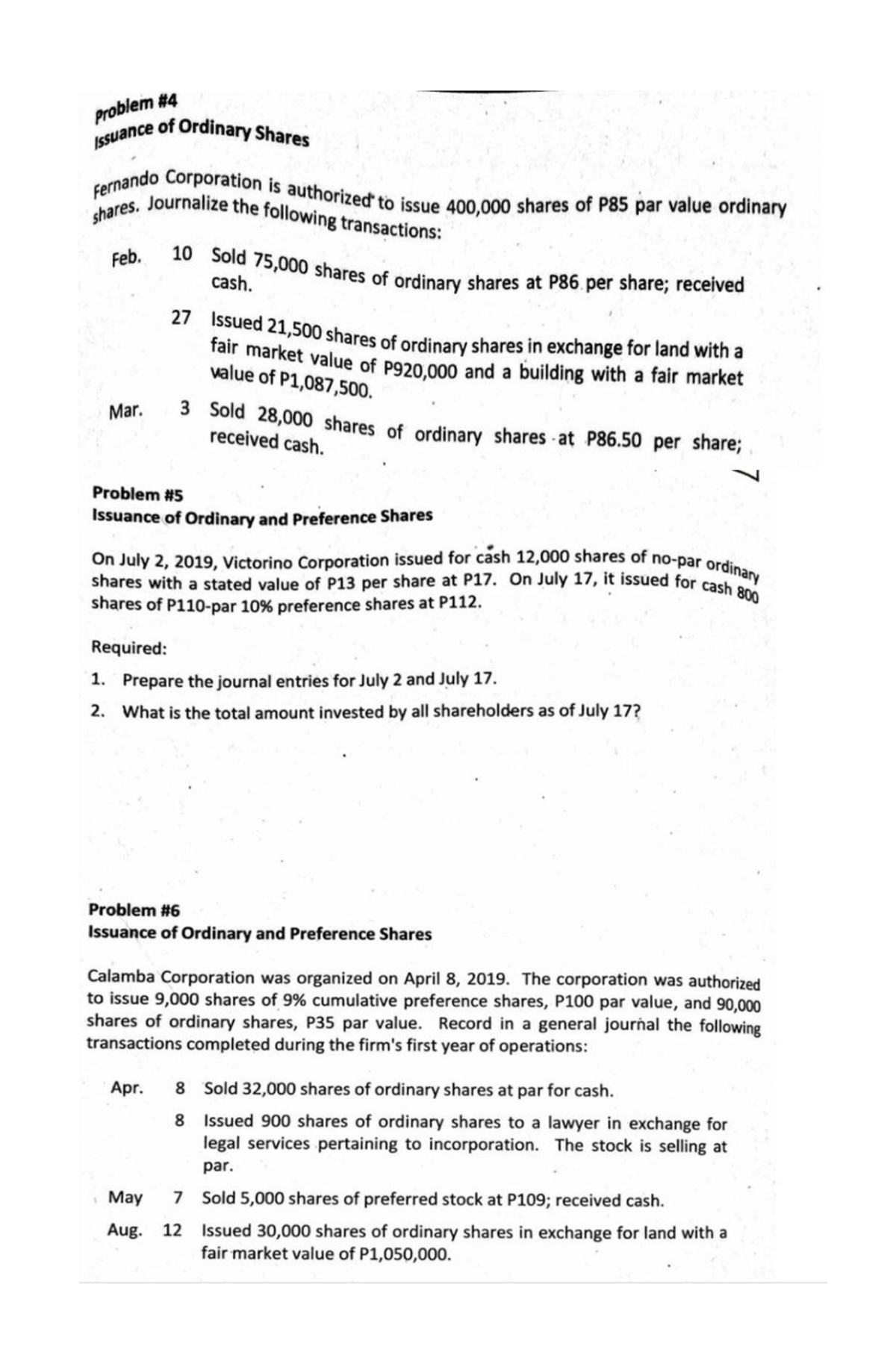 Problem Issuance of Ordinary & Preference Shares - Journal Entries ...