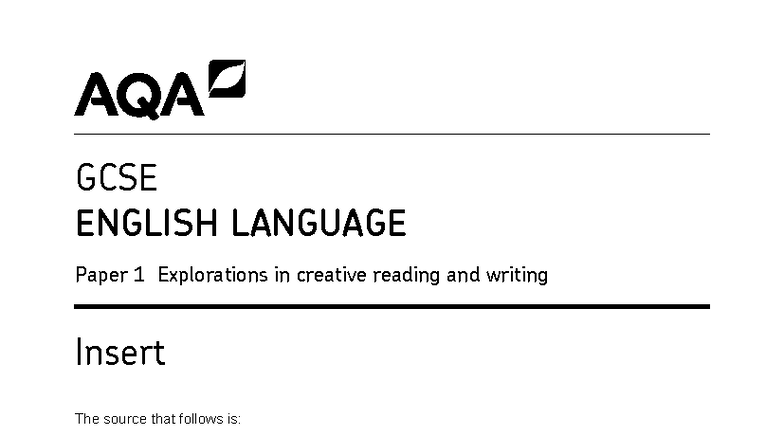 AQA GCSE English Language Nov 2021 Paper 1 Insert: The Silent Land ...