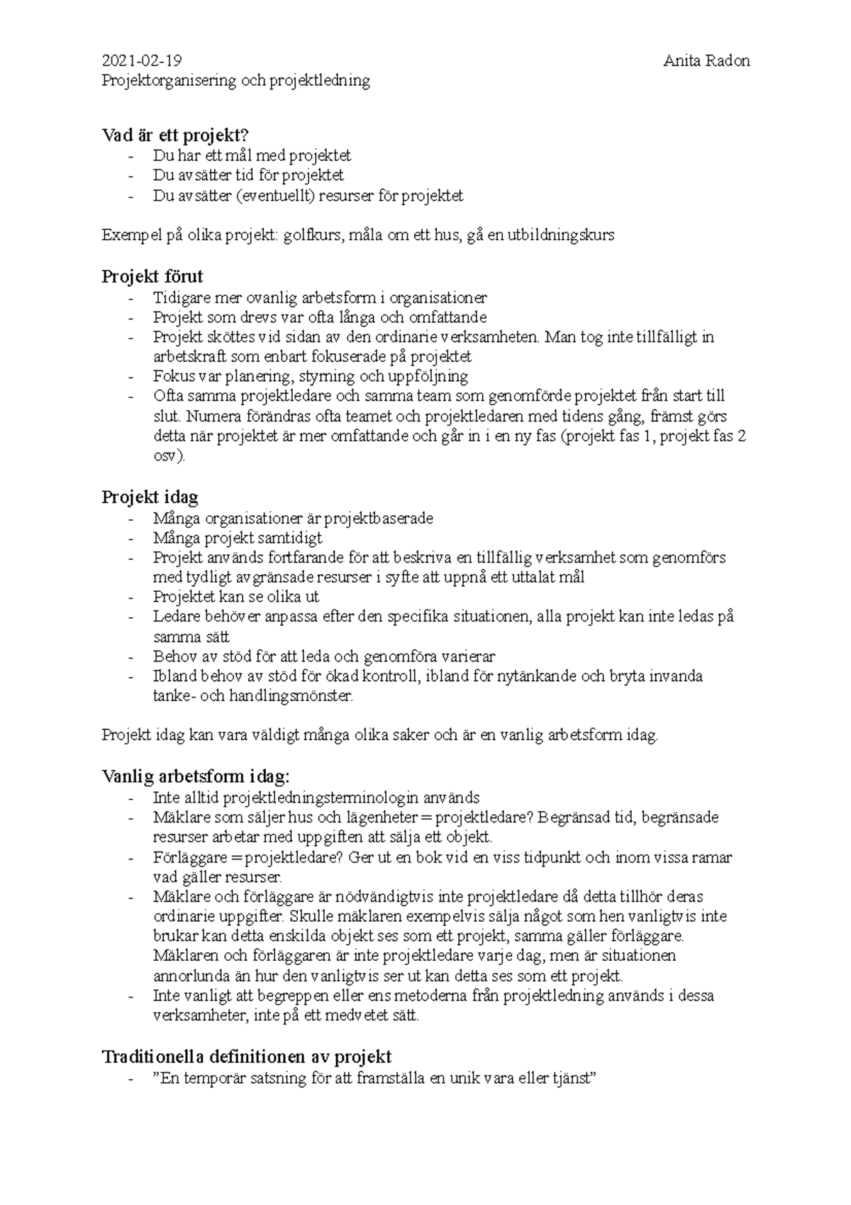 Föreläsning 2: Projektorganisering och Projektledning - En Översikt ...