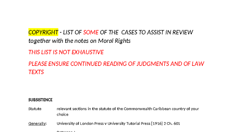 Copyright Case Review 2023: Key Cases & Moral Rights Insights - Studocu