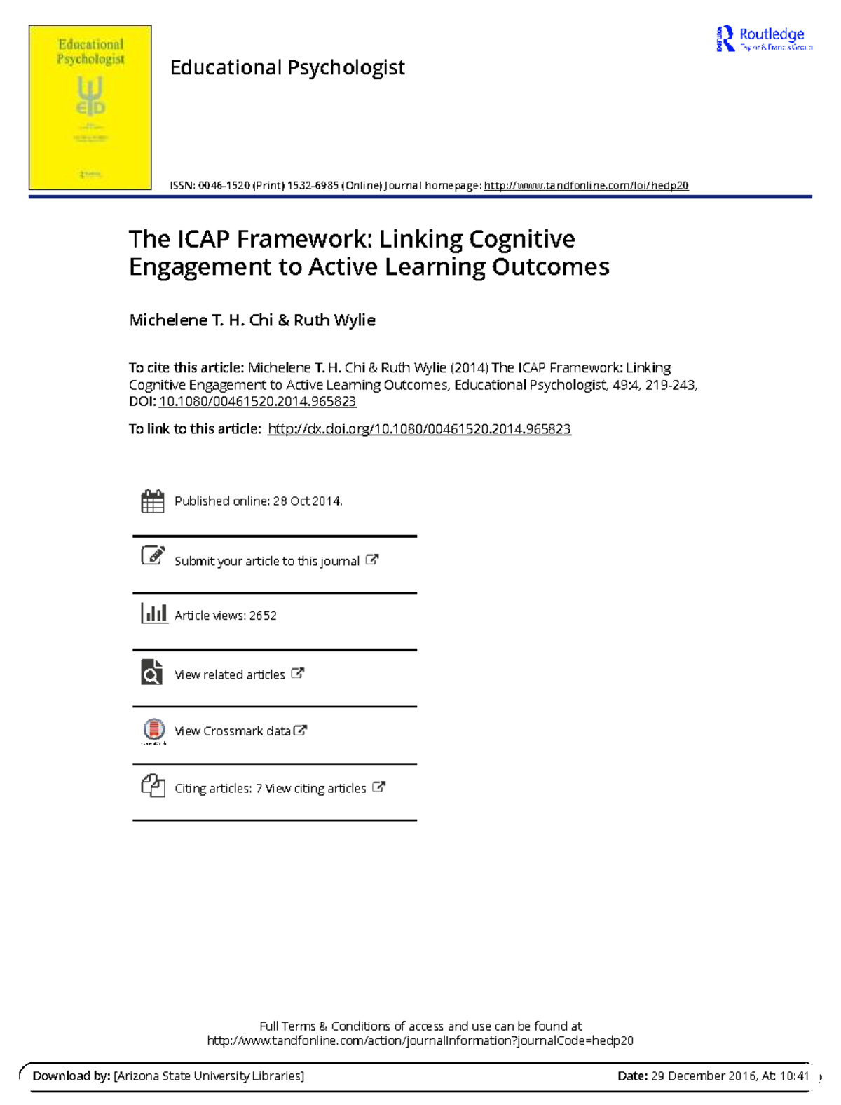 The ICAP Framework: Understanding Cognitive Engagement in Learning ...