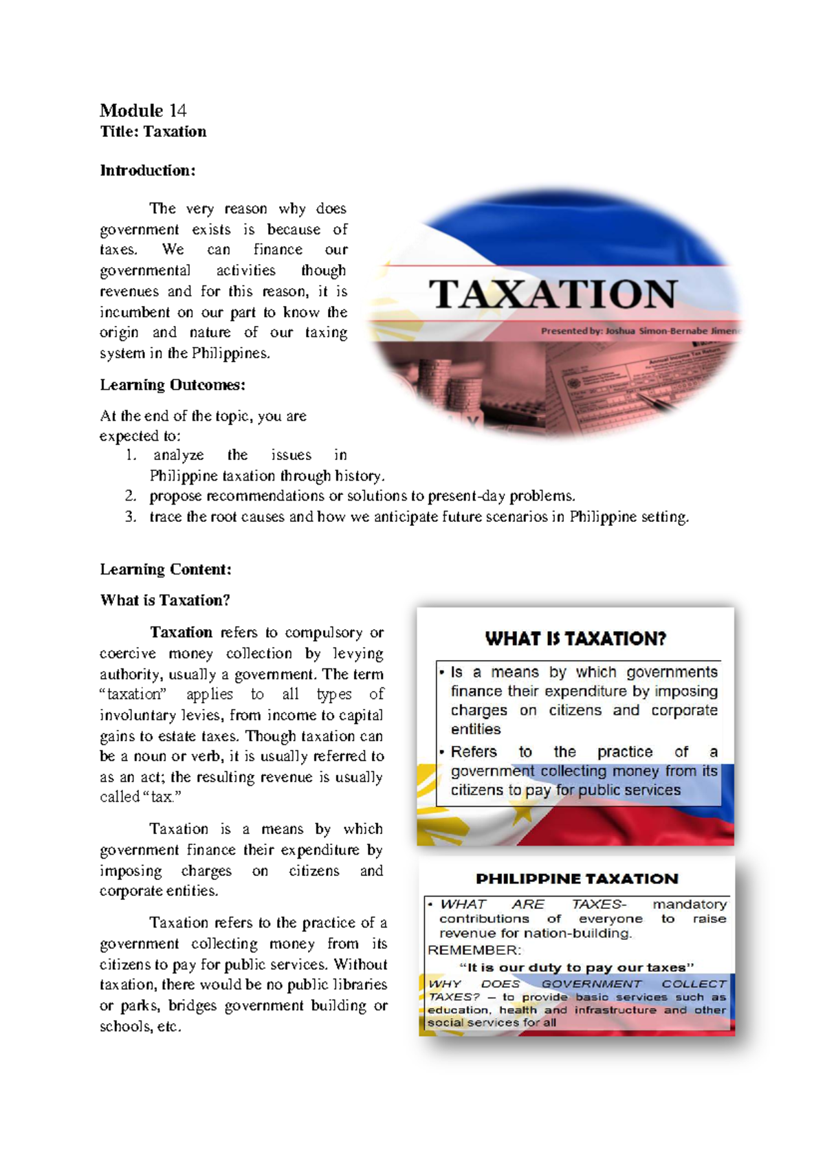 Module 14: Introduction to Taxation in the Philippines - Key Concepts ...