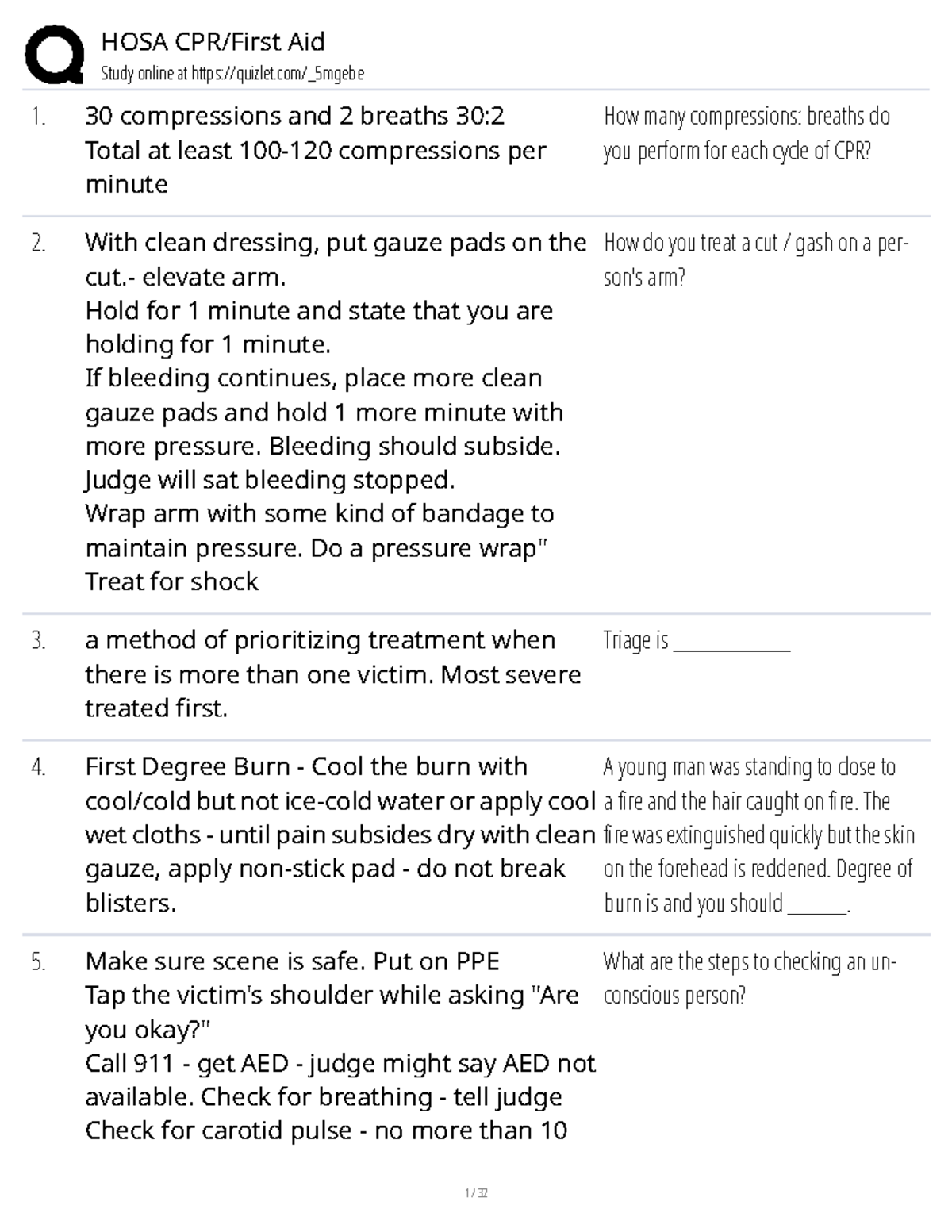 HOSA Aid Study Guide: First Aid Techniques and Emergency Care - Studocu