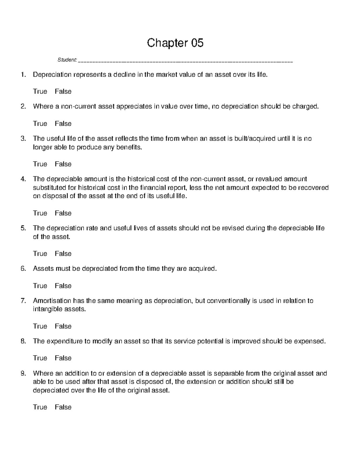 Chapter 05 Depreciation Concepts Test Bank for ACCT101 - Studocu