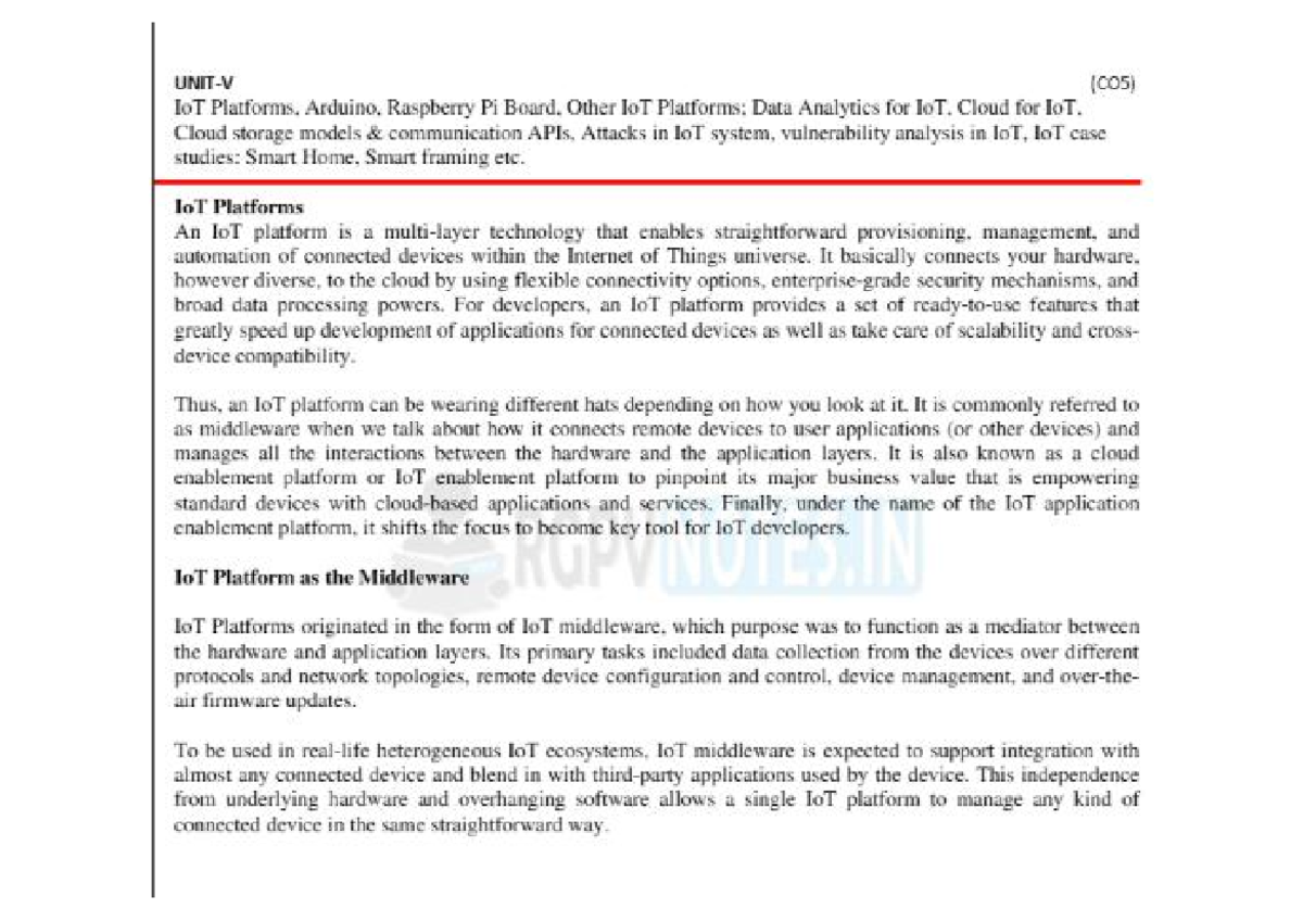 (CO5) IoT platforms: Overview of Arduino, Raspberry Pi, and cloud storage models - Studocu