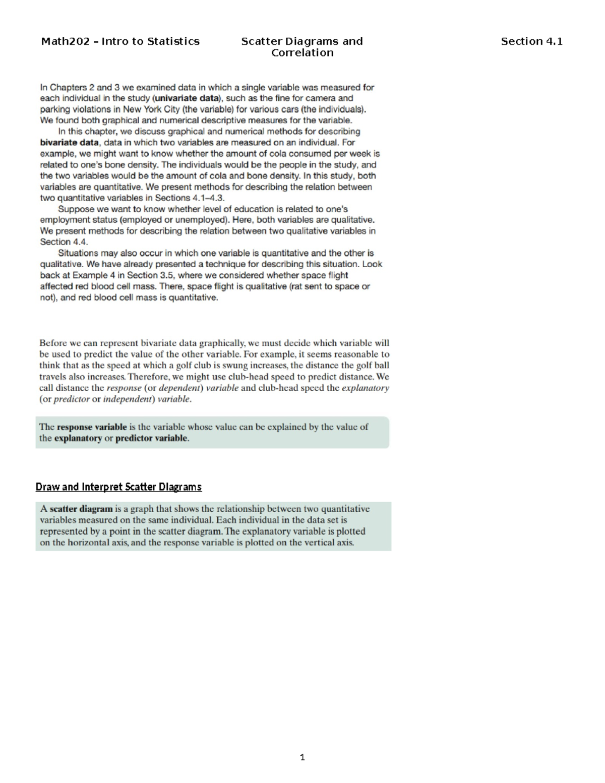 Math202 - Intro to Statistics: Scatter Diagrams & Correlation Notes ...