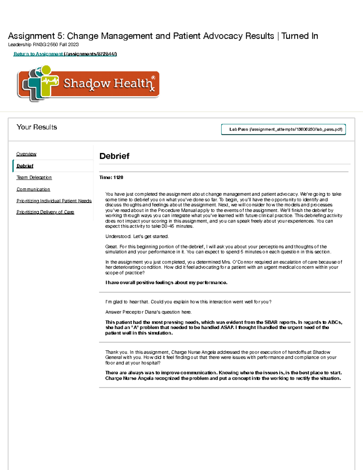 2 - Debrief - RNSG 2560 - Change Management & Patient Advocacy Insights ...