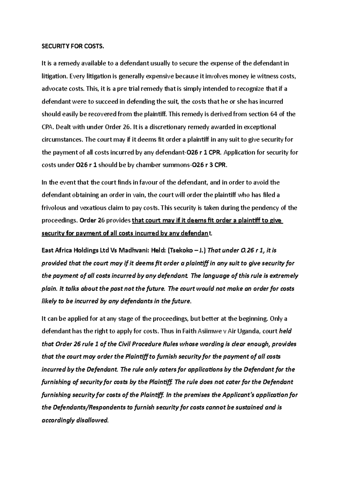 Security for Costs: Legal Principles and Case Law Analysis - Studocu