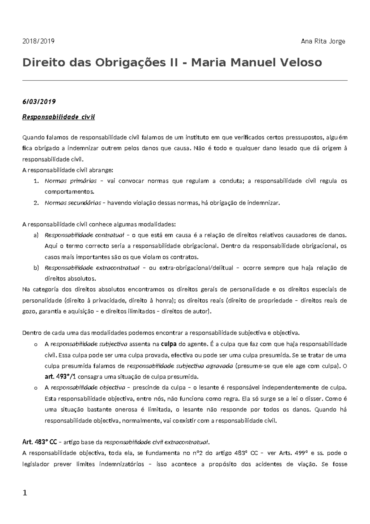 4. Aulas Práticas - Veloso (Ana Rita Jorge) - Direito das Obrigações II ...