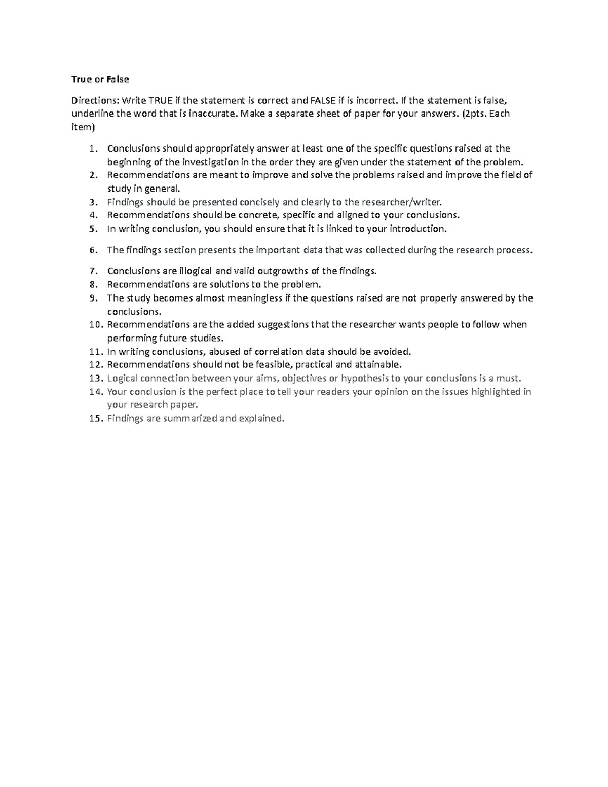 Activity-2: True or False Questions on Research Conclusions ...