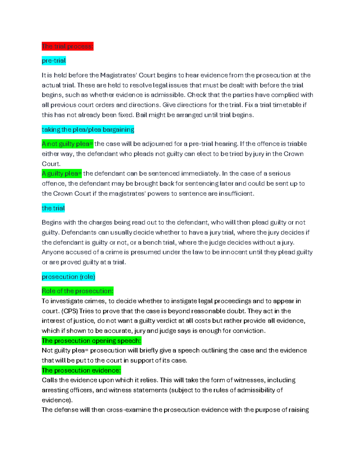 Criminology Unit 3: AC2.2 Trial Process and Legal Roles Notes - Studocu