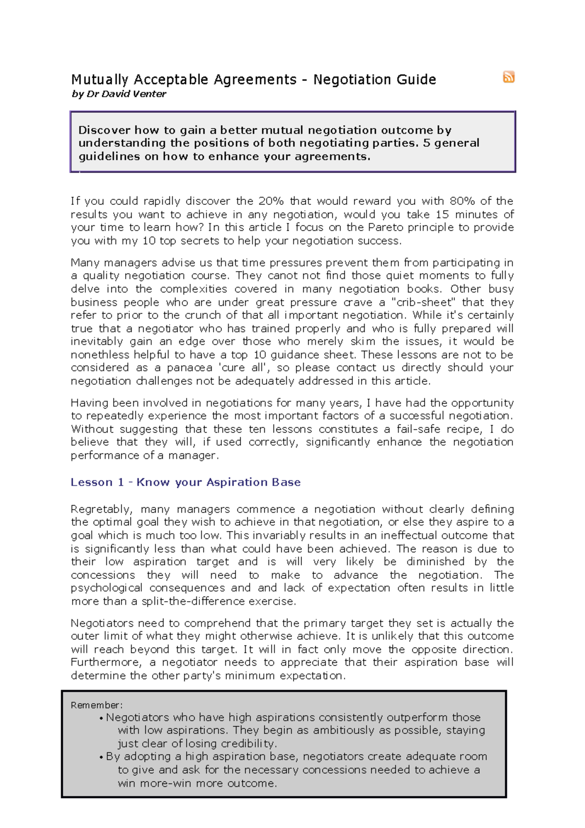Negotiation Guide: Mutually Acceptable Agreements L1-10 2018 - Studocu