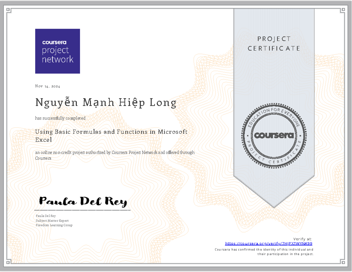 Coursera Project Certificate: Using Basic Formulas in Excel - Studocu