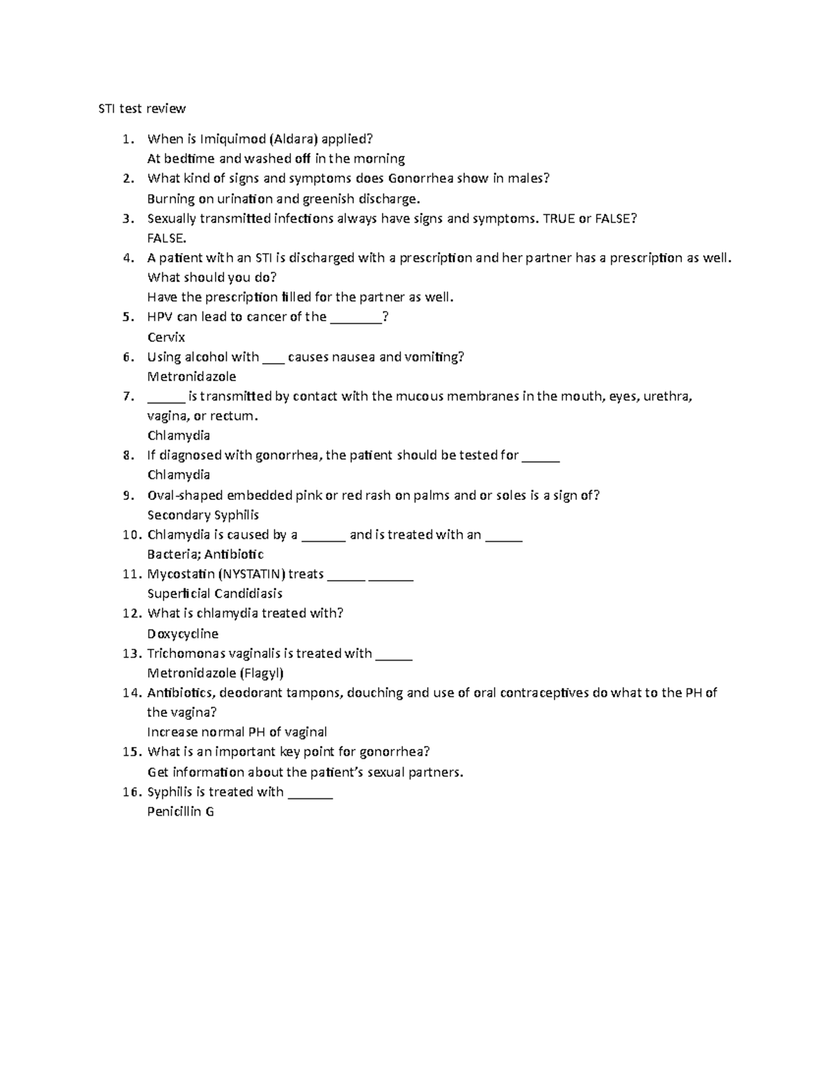 STI Test Review: Key Points and Treatment Guidelines - Studocu