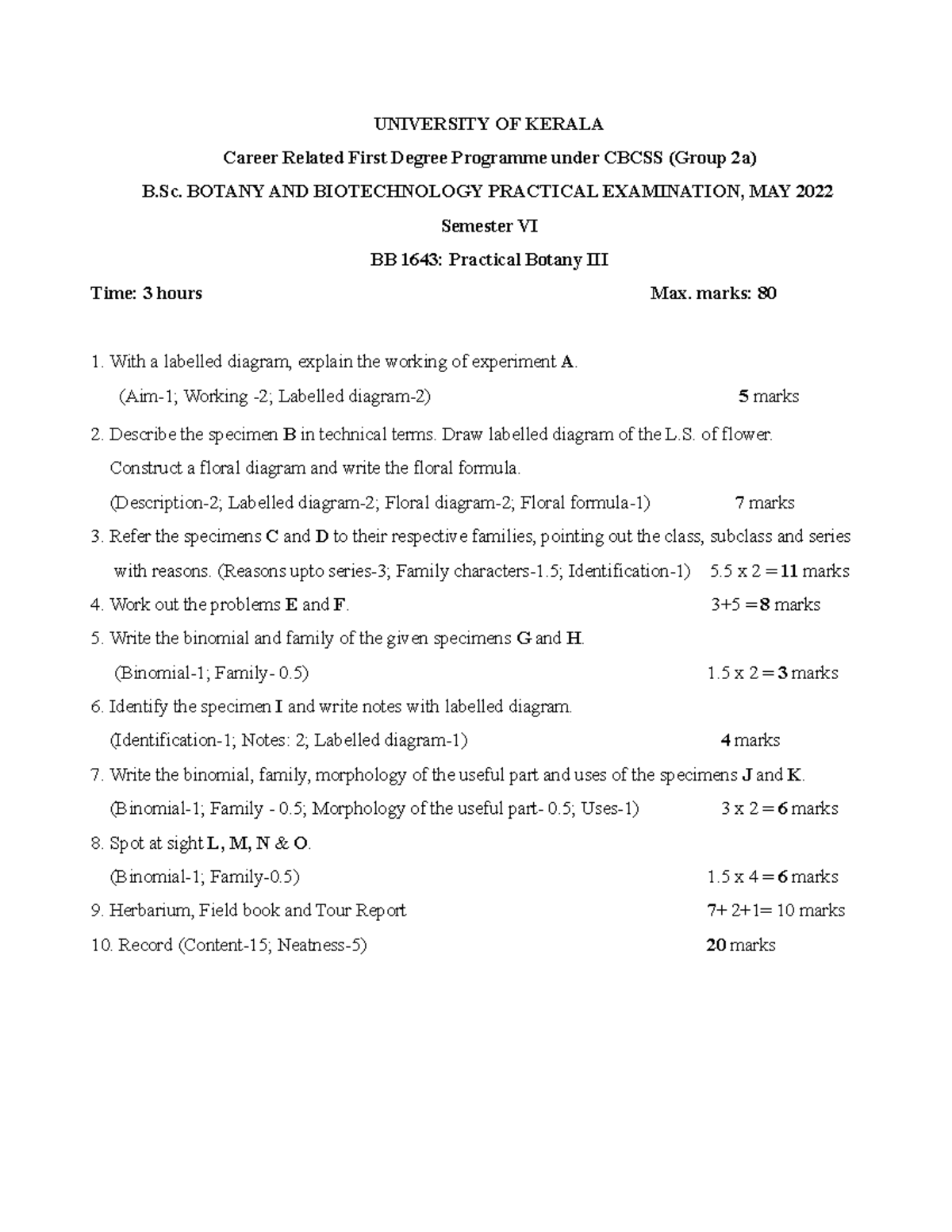 BB1643 Botany Practical Exam Question Paper - May 2022 - Studocu
