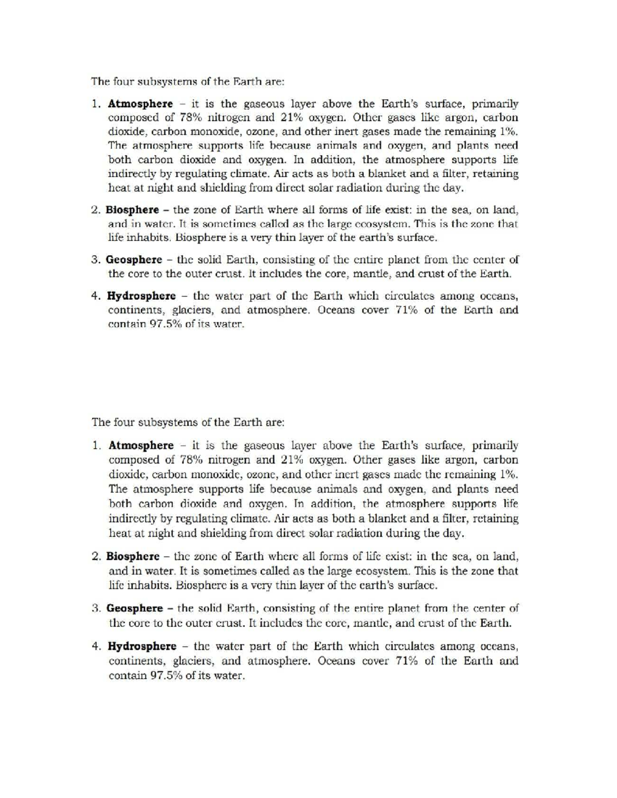 Earth's Four Subsystems: Atmosphere, Biosphere, Geosphere, Hydrosphere ...