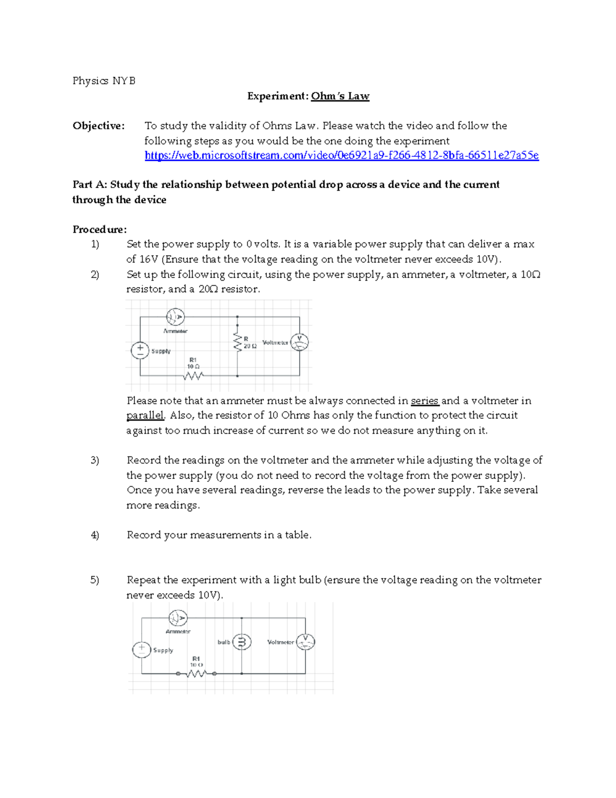 Physics NYB Experiment: Validating Ohm's Law and Circuit Analysis - Studocu