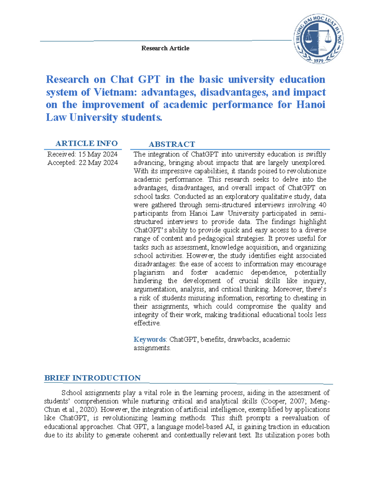 Research Article: Impact of ChatGPT on Academic Performance at Hanoi ...
