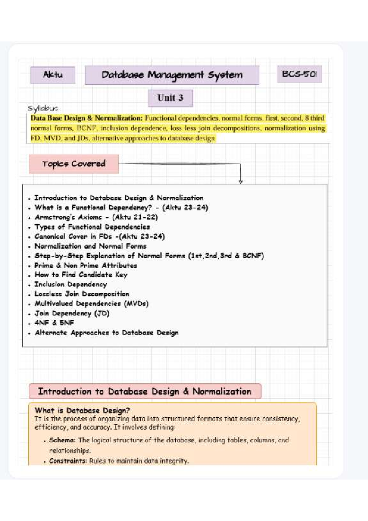 DBMS AKTU Sem 5 Unit 3 One Shot Notes on Database Design ...