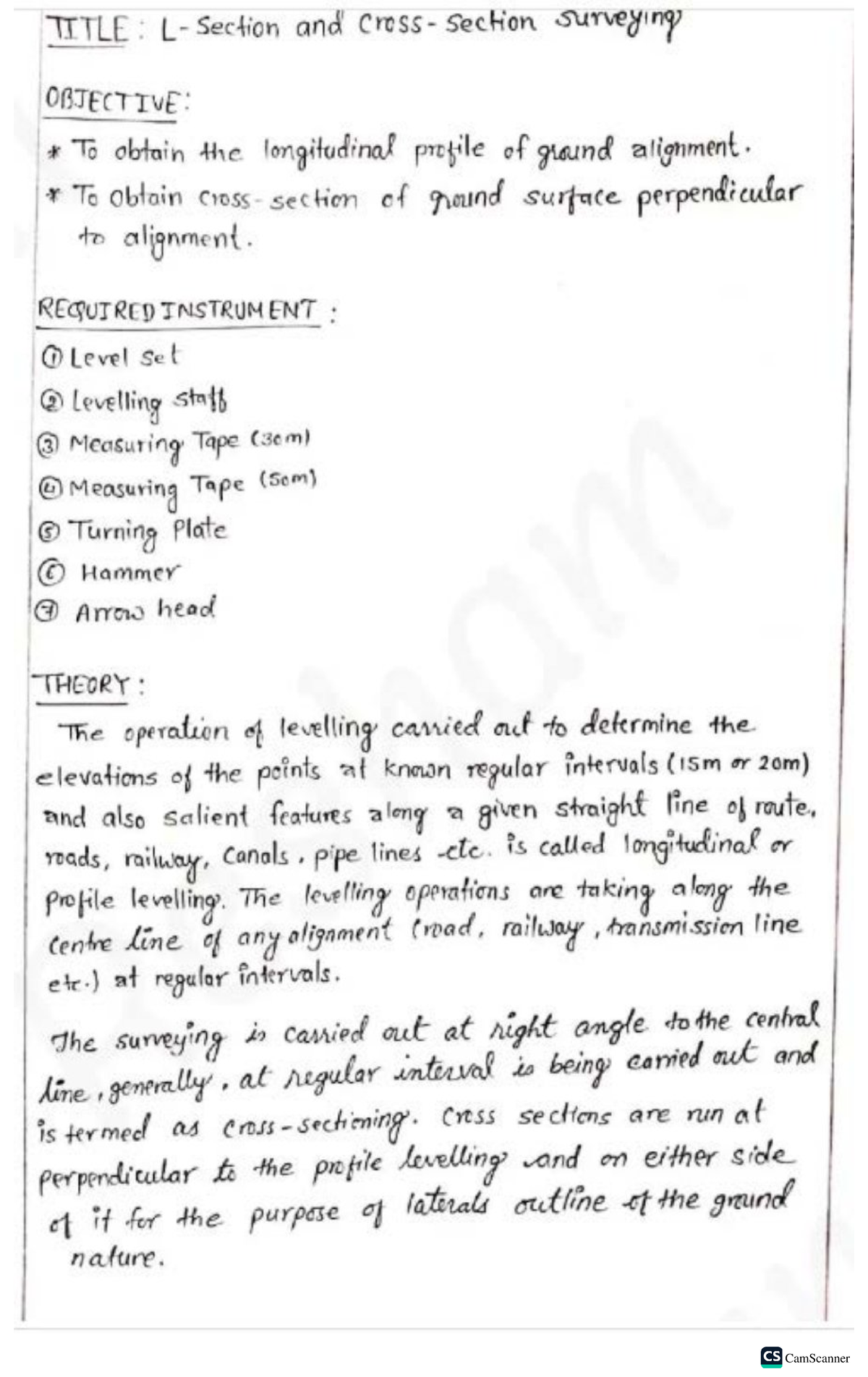 L Section and X Section Surveying for Civil Engineering CS 101 - Studocu