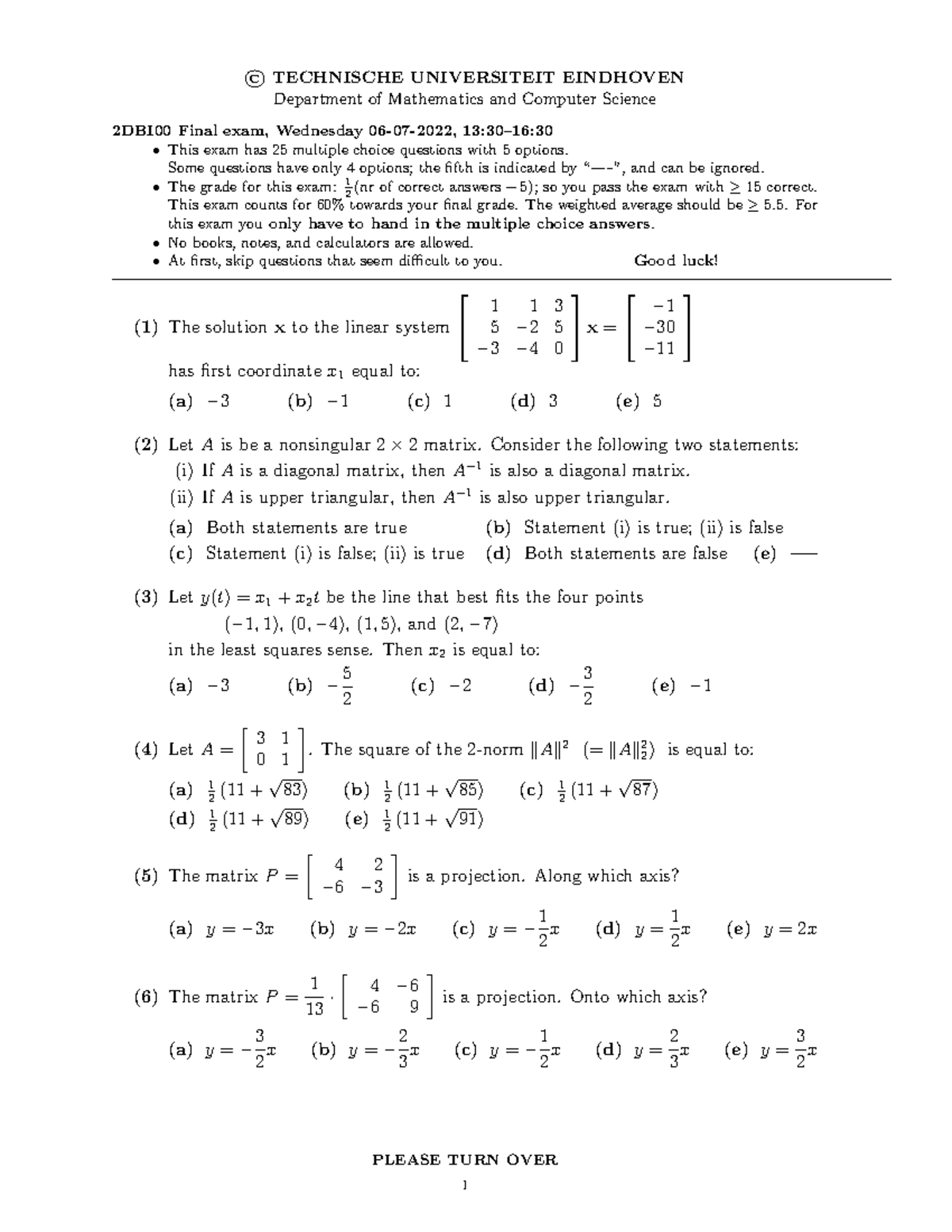 2DBI00 Final Exam Paper - Linear Algebra Solutions (06-07-2022 ...