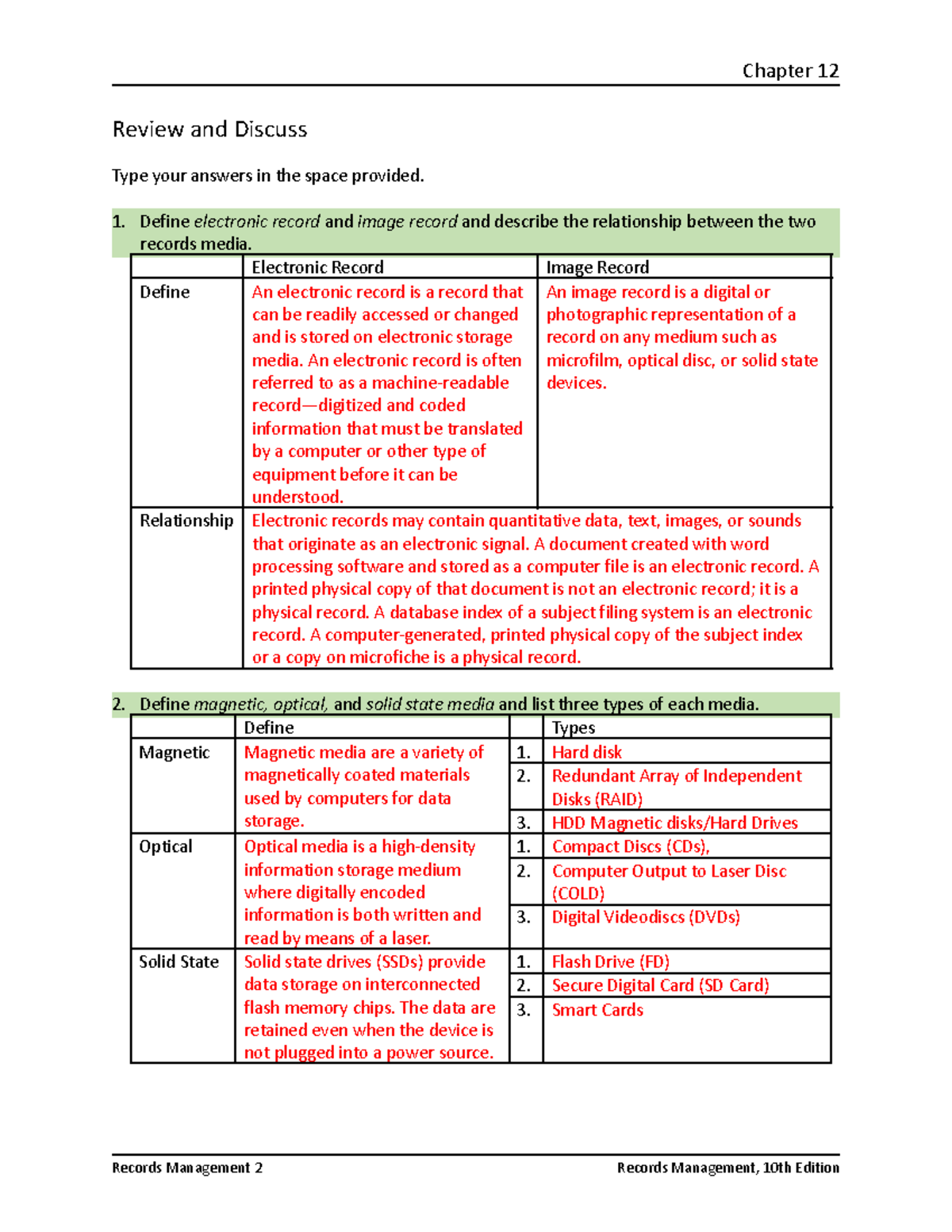 Module 2 Chapter 12 Review: Electronic Records & Media Storage - Studocu