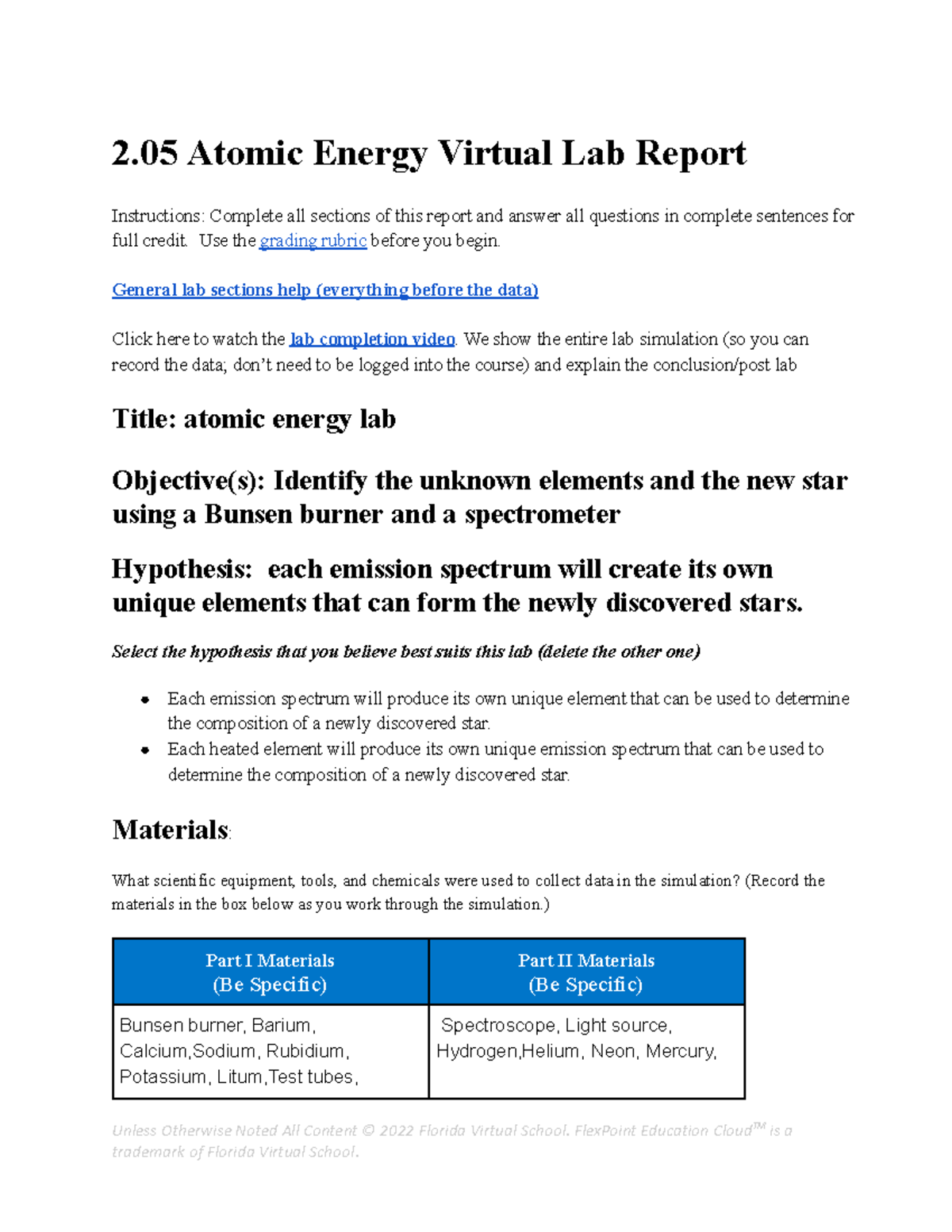 2.05 - Atomic Energy Virtual Lab Report on Emission Spectra - Studocu