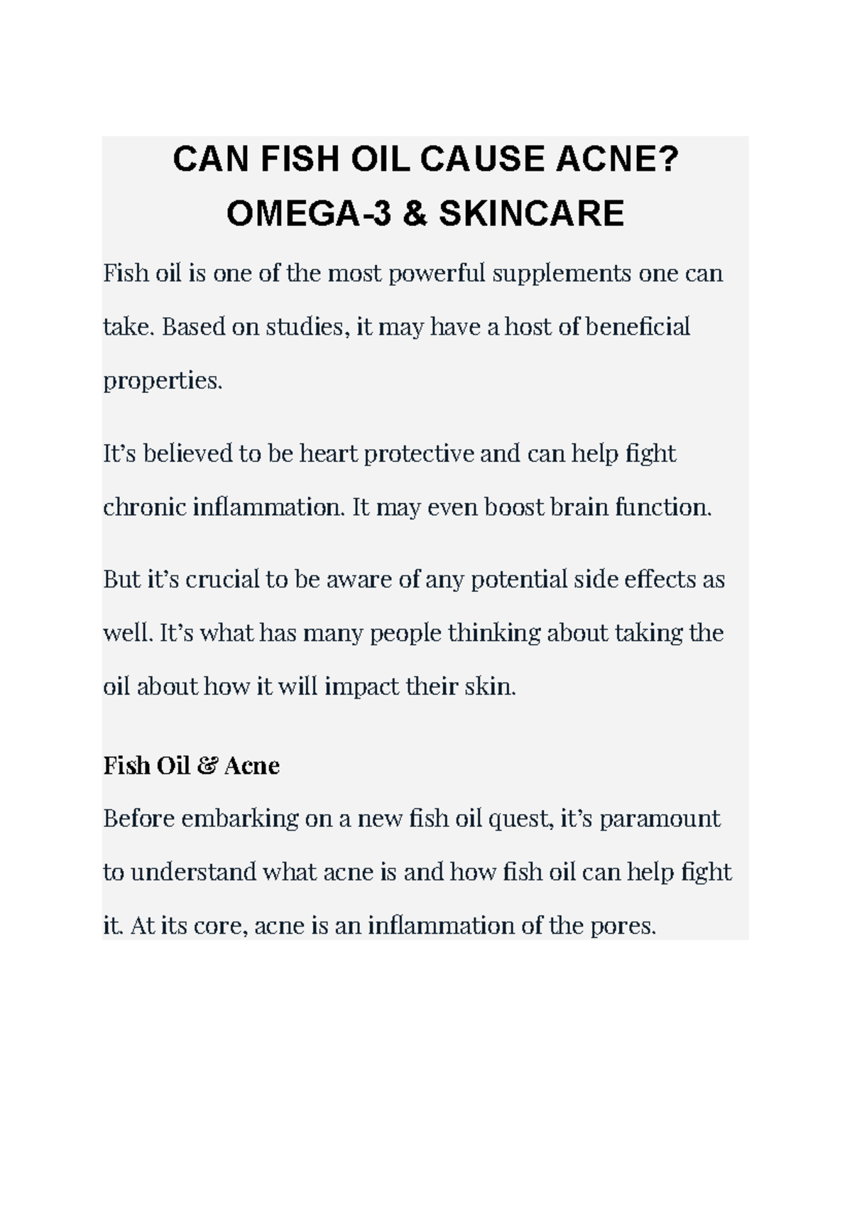 CAN FISH OIL CAUSE ACNE? Omega-3 & Skincare Insights - Studocu