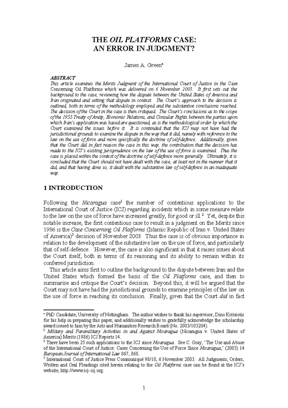 Oil Platforms Case Analysis: Jurisdiction and Judgment Review (ICJ ...