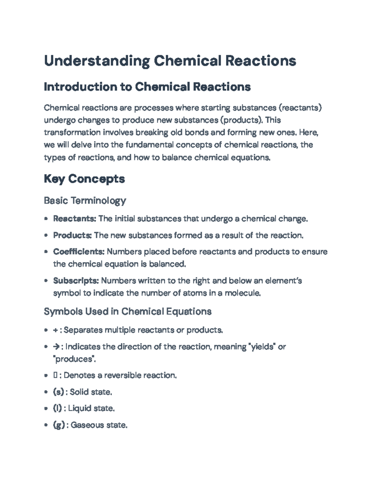Understanding Chemical Reactions & Balancing Equations (CHEM 101) - Studocu