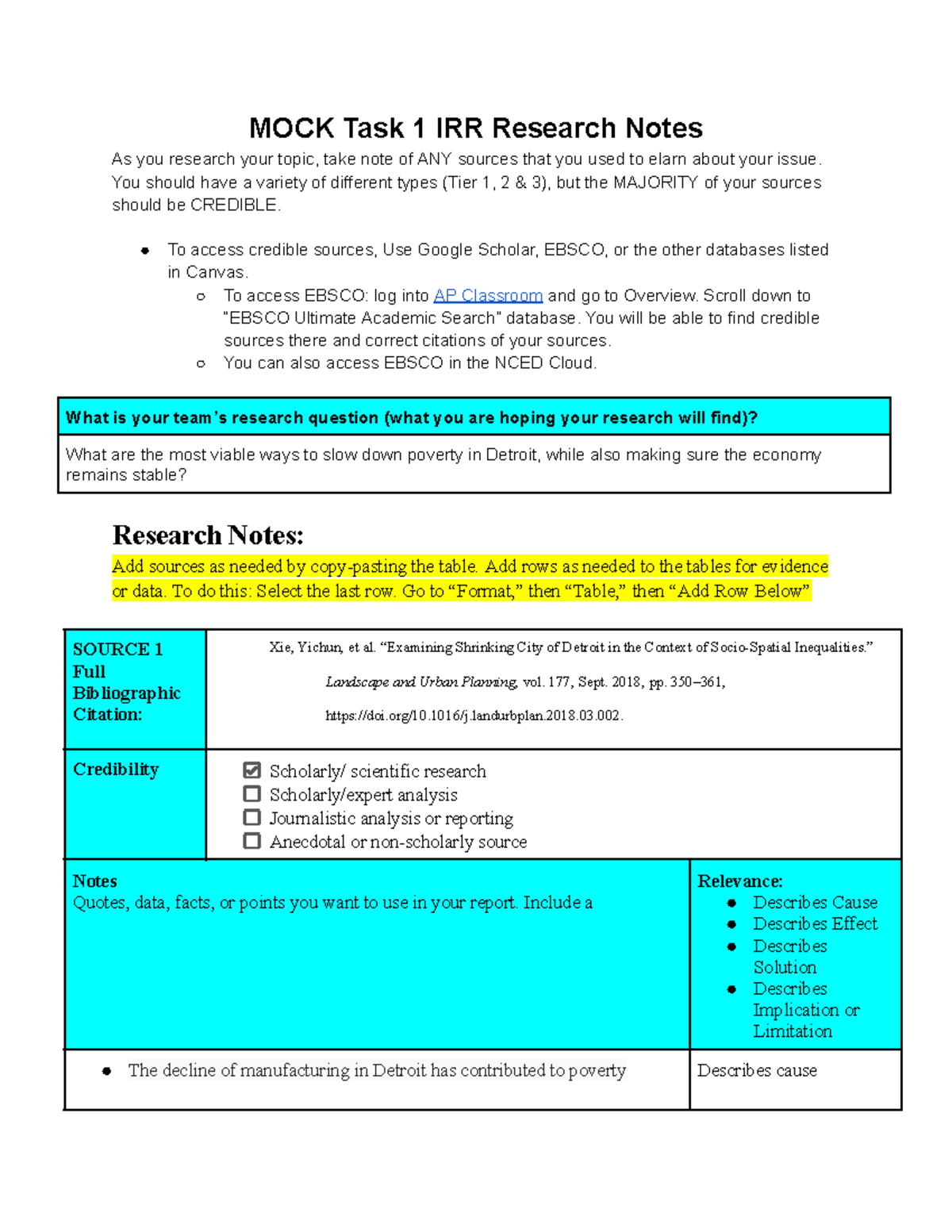 MOCK Task 1 IRR: Research Notes on Poverty Solutions in Detroit - Studocu
