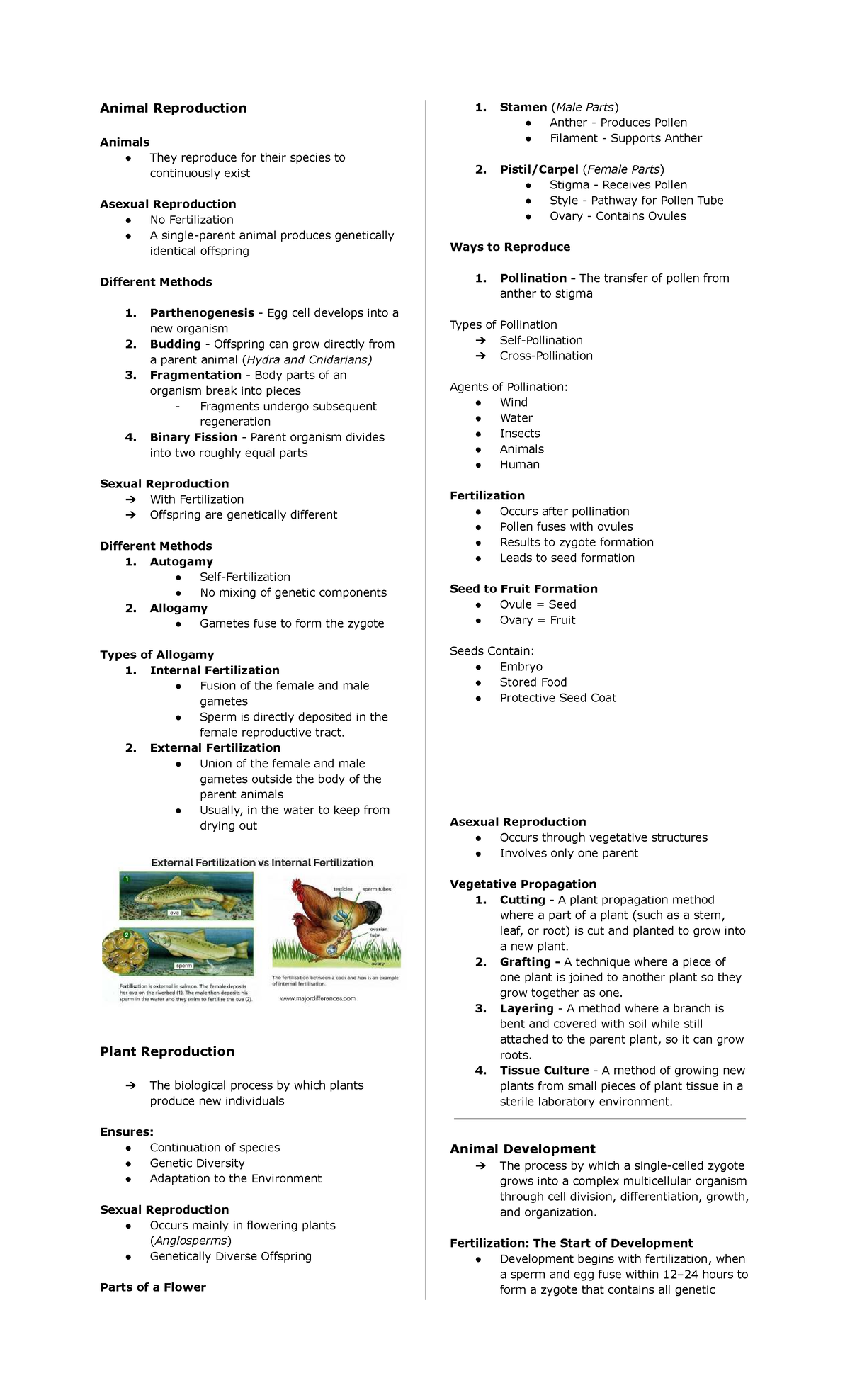 Final Biology Reviewer: Animal and Plant Reproduction & Development ...