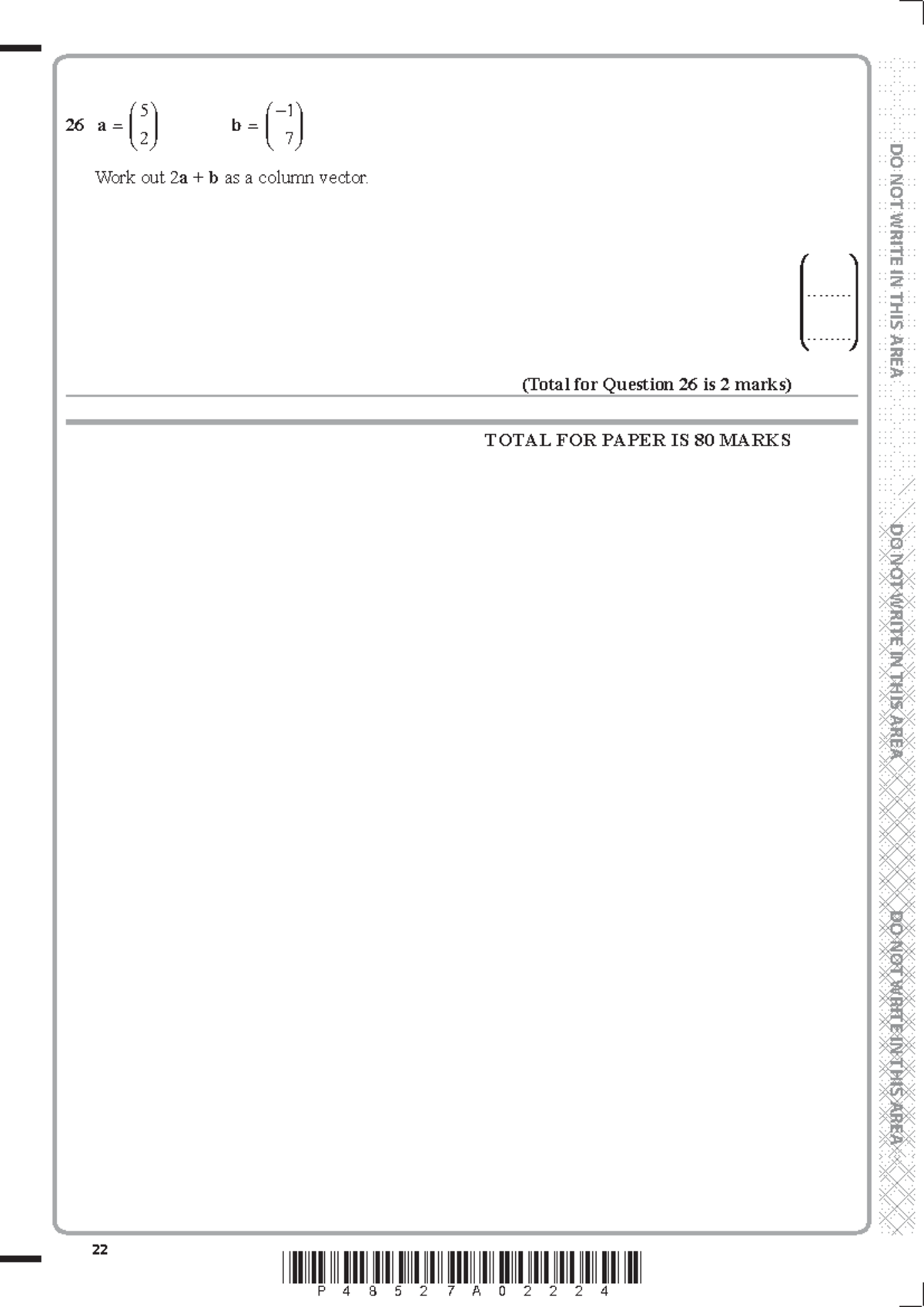Vector q20 - erdfghj - 22 P48527A02224 DO NOT WRITE IN THIS AREA DO NOT ...