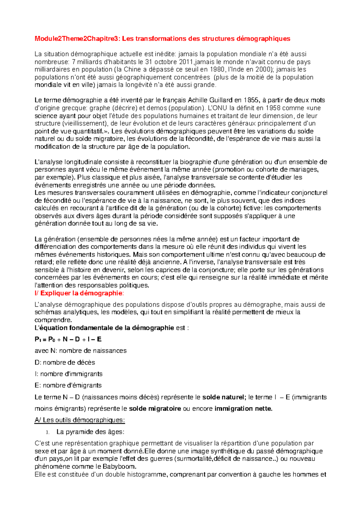 Les transformations des structures démographiques - Warning: TT: undefined function: 32 Warning ...