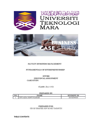 Assignment ENT300 UITM Final Project Business Plan - FACULTY OF HOTEL ...