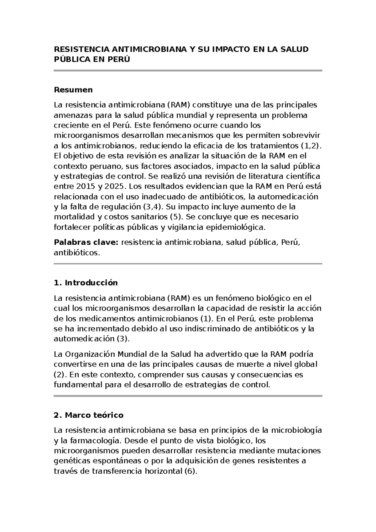 Resistencia Antimicrobiana y su Impacto en la Salud Pública en Perú ...