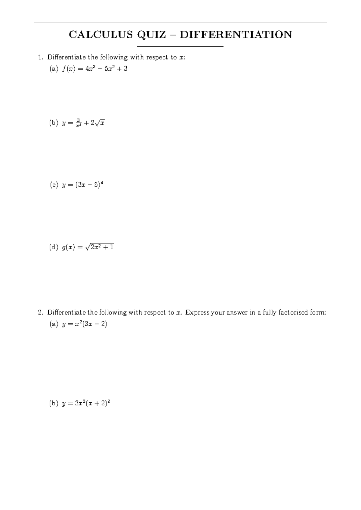 CALCULUS QUIZ: DIFFERENTIATION & PRODUCT RULE (MATH ADV 11) - Studocu