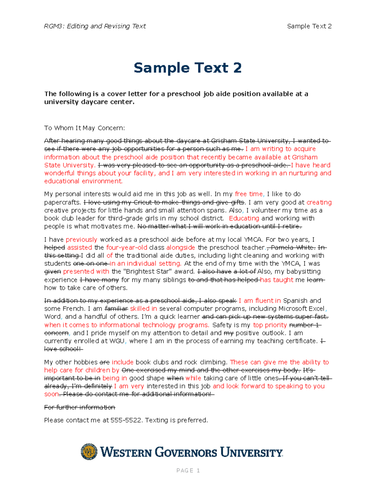 D269 Task 3 - Cover Letter Edits for Preschool Aide Position - Studocu