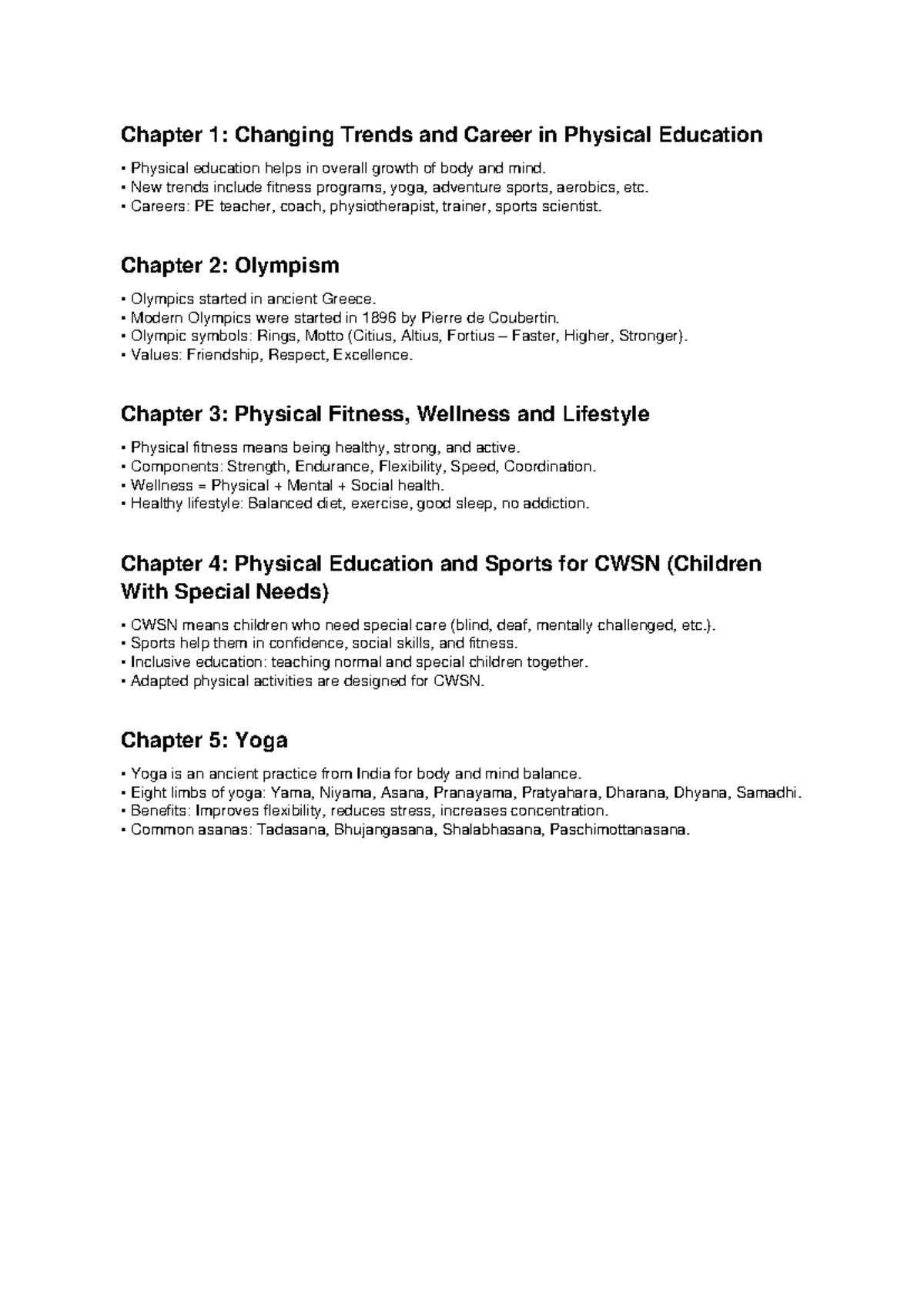 Physical Education Class 11: Ch 1-5 Summary Notes - Studocu