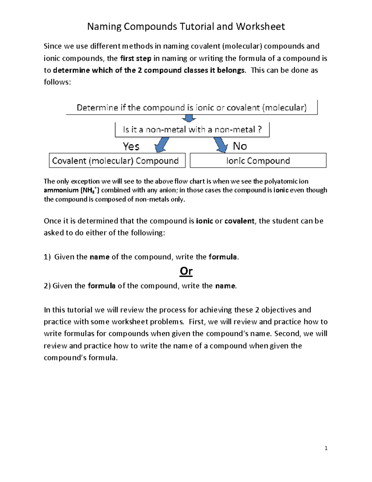 Compound names and formulas tutorial and worksheet - Naming Compounds ...