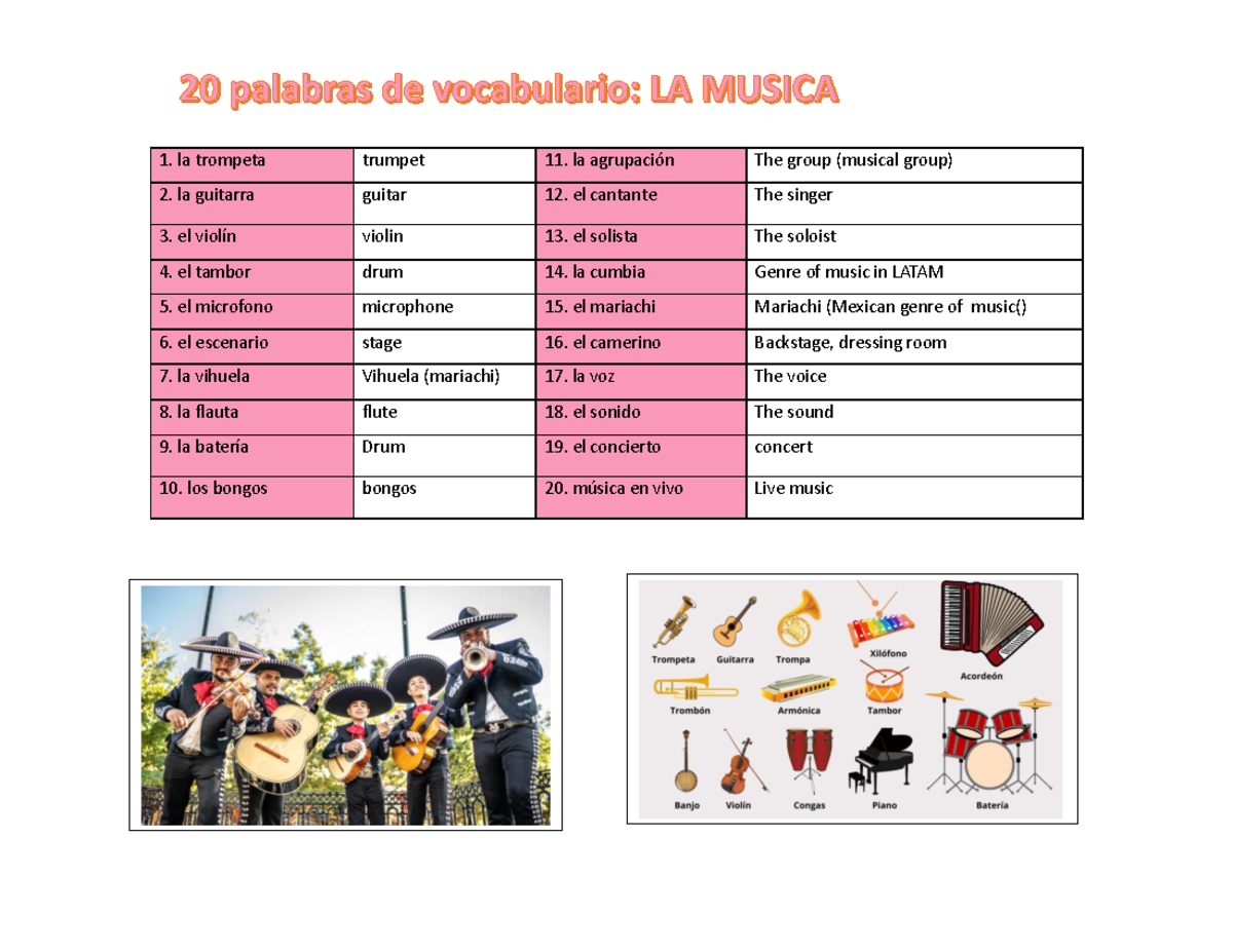 LA Música: Vocabulary and Terms in Spanish Music (Course Code: 11 ...