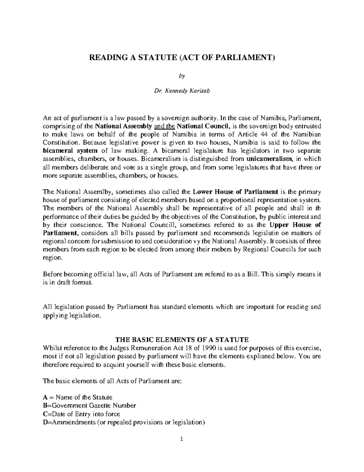 Reading and Understanding an Act of Parliament - 1 READING A STATUTE ...