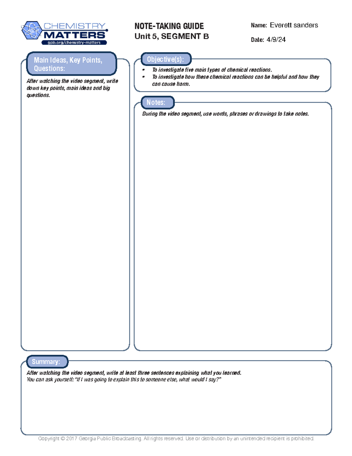 Unit 5b note-taking guide segment questions - Copyright © 2017 Georgia Public Broadcasting. All ...