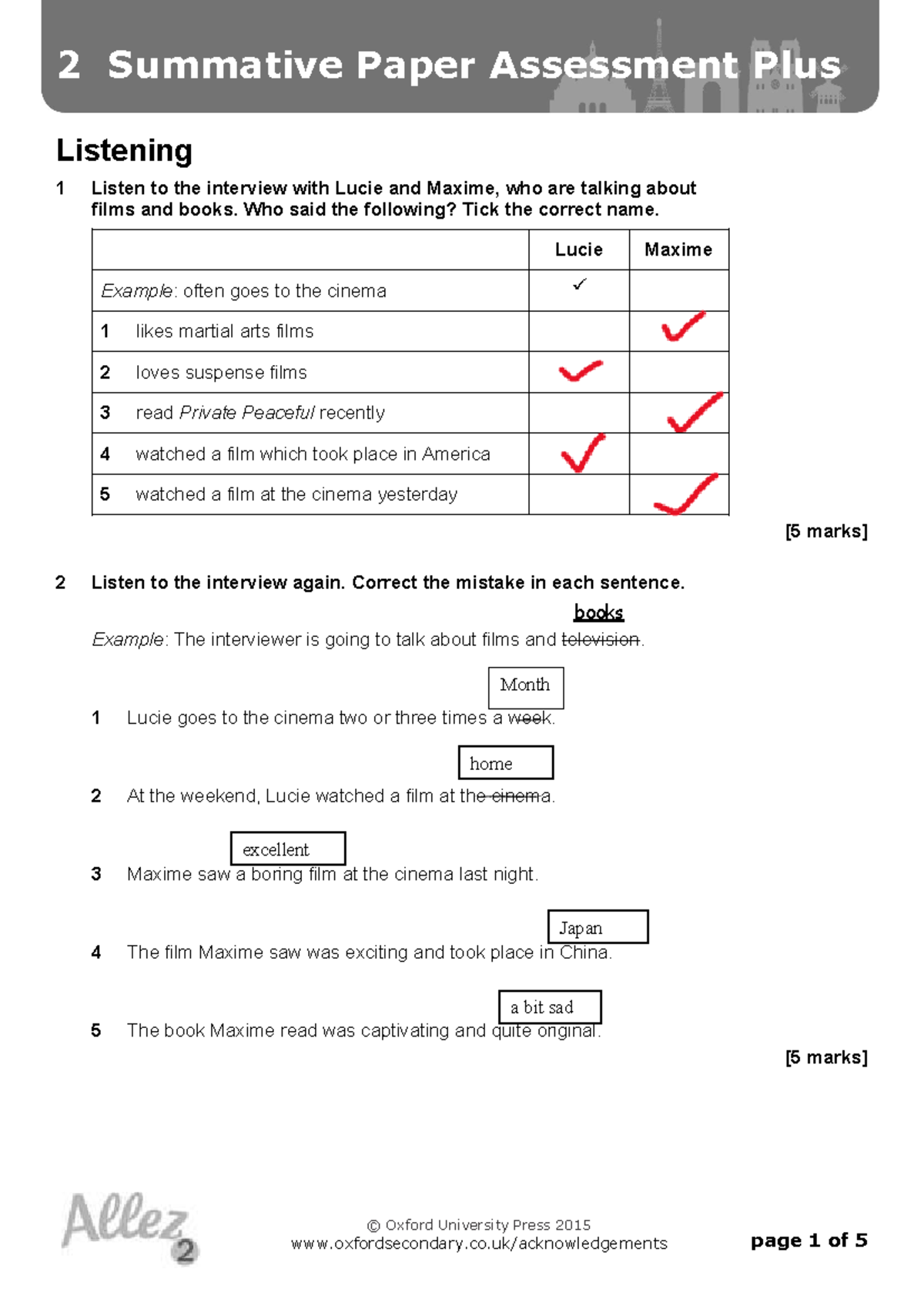 French Assessment 7: Summative Paper on Films and Books - Studocu