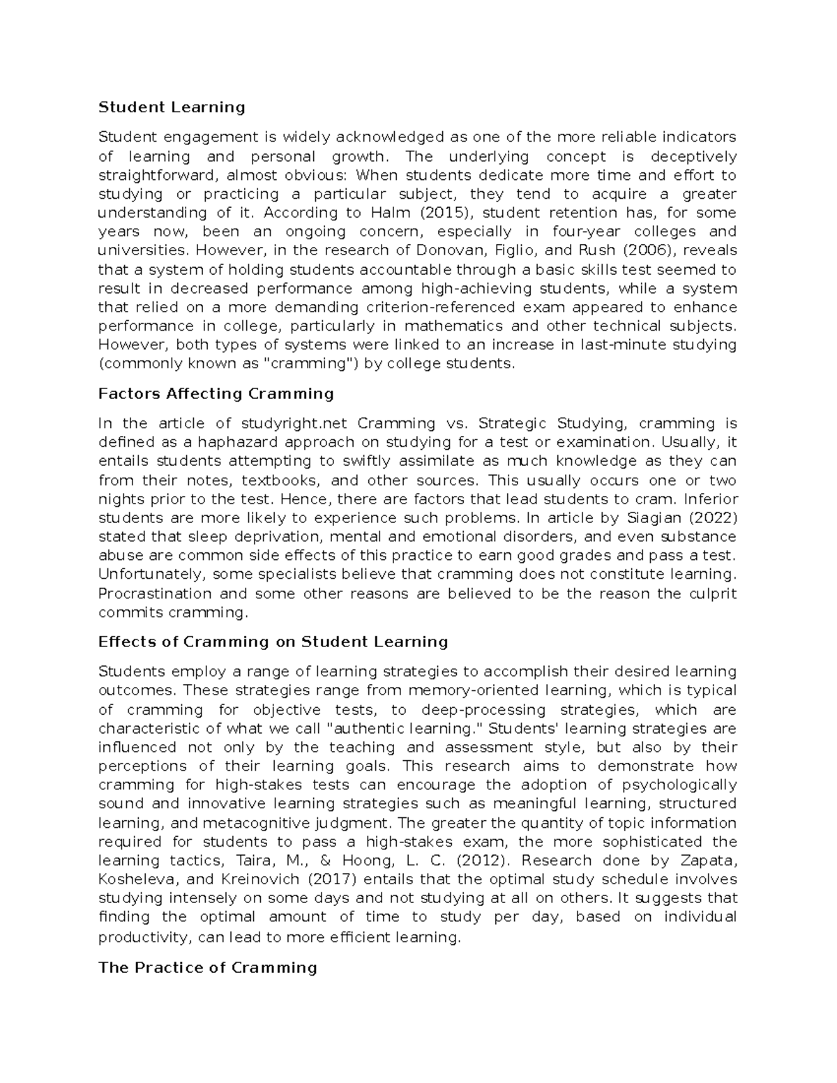 Student Learning Insights: The Impact and Consequences of Cramming ...