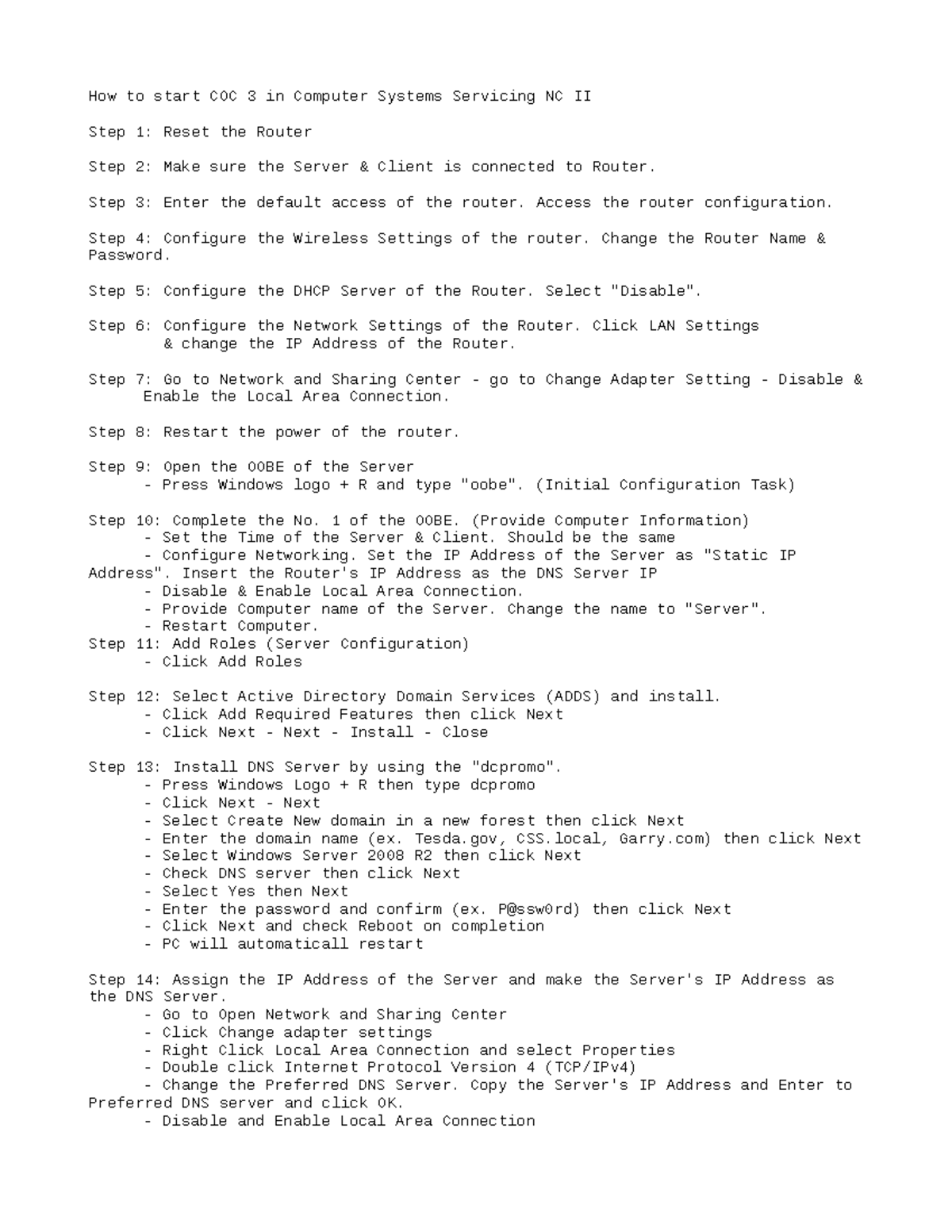 Guide to Configuring COC 3 in Computer Systems Servicing NC II - Studocu