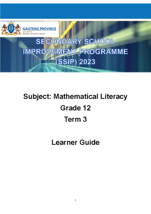 Mathematics literacy - Grade: 12 - Further Education and Training - Studocu