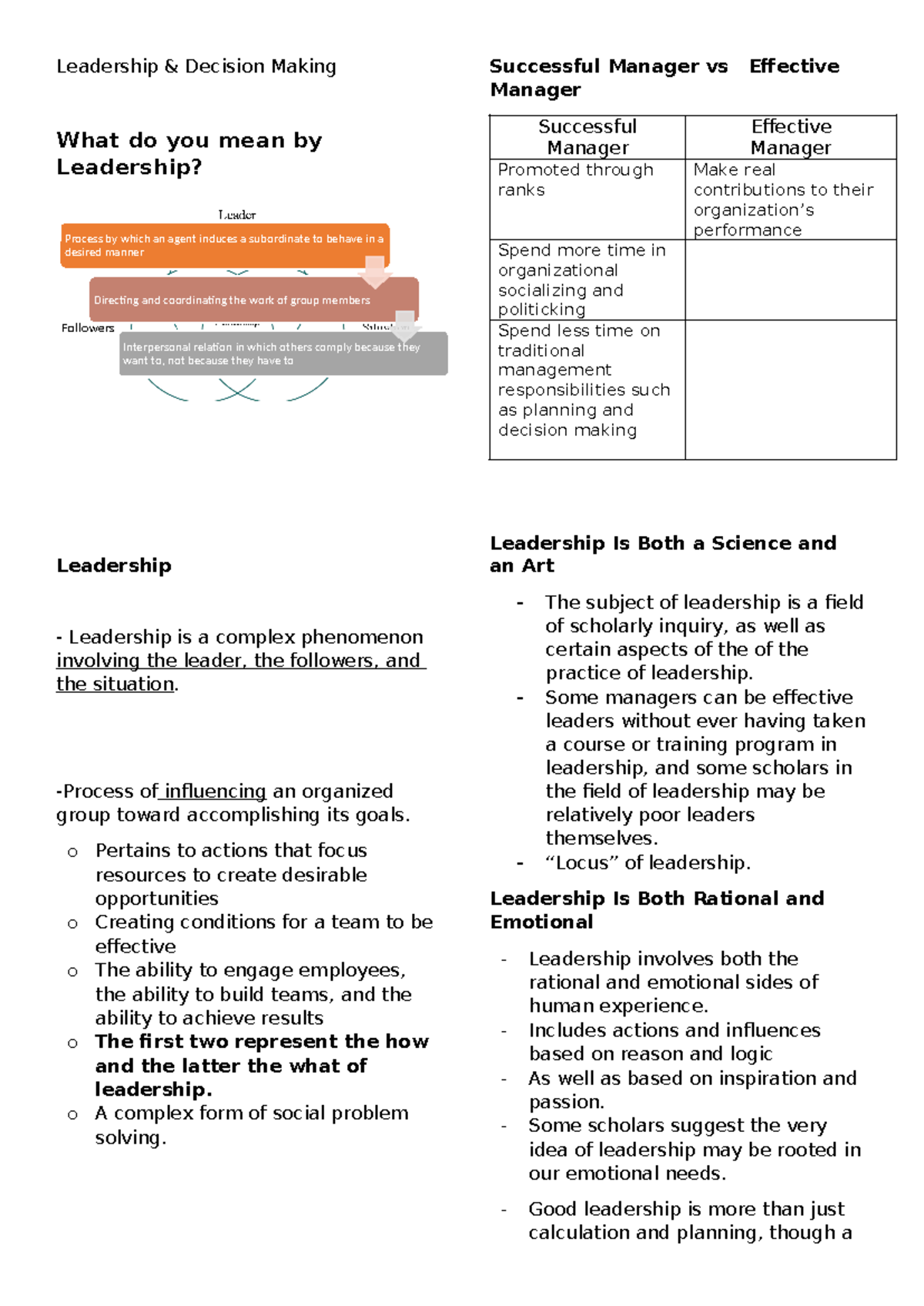 Leadership & Decision Making Review: Key Concepts & Insights - Studocu